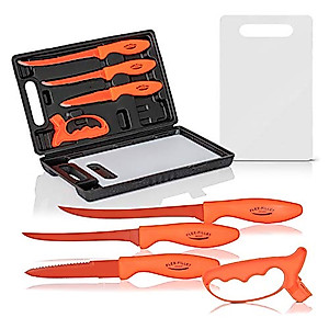 Flex Fillet Fishing Cutlery Set with Sharpening Steel, Cutting Board and Durable Leymar Handles, 5-peice