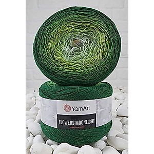YarnArt Flowers Moonlight Glitter Cotton Yarn, Soft, Rainbow Crochet, Metallic Lurex handknit Shiny, Silvery Cake, Multicolor Cotton, 1 Skein Weight 9.17oz Lenght 393.7 inches,1 Fine Yarn (3283)