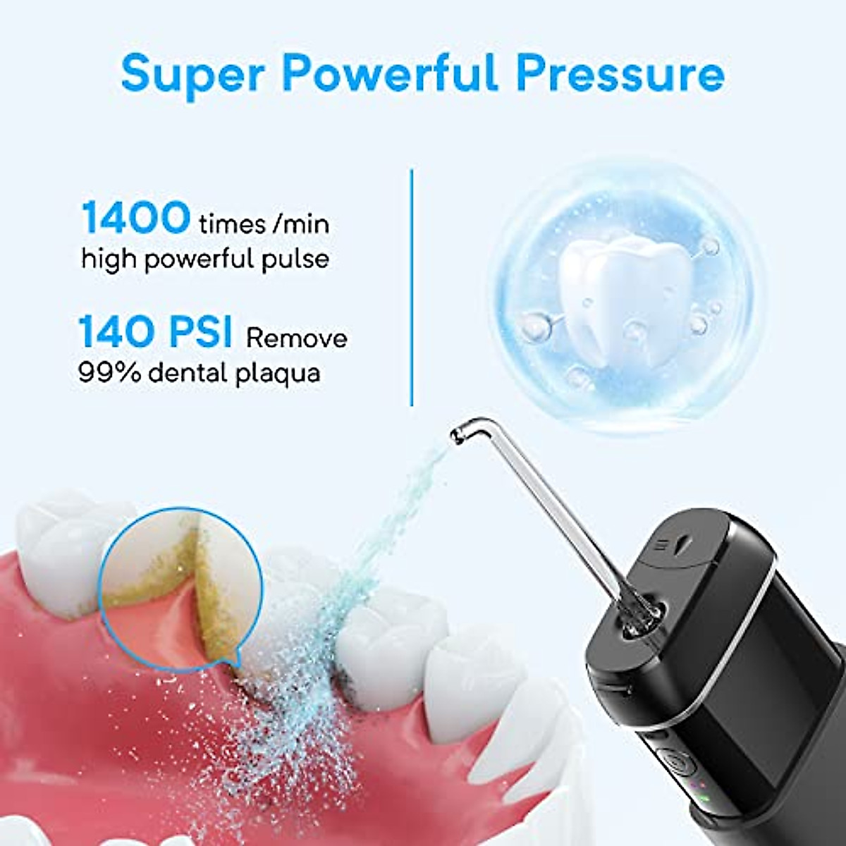 Water Flosser for Teeth, Enpuly Mini Portable Rechargeable Dental Oral Flossing Irrigator for Braces with 5 Jet Tips, 3 Modes & IPX8 Waterproof, for Travel & Home (Black)