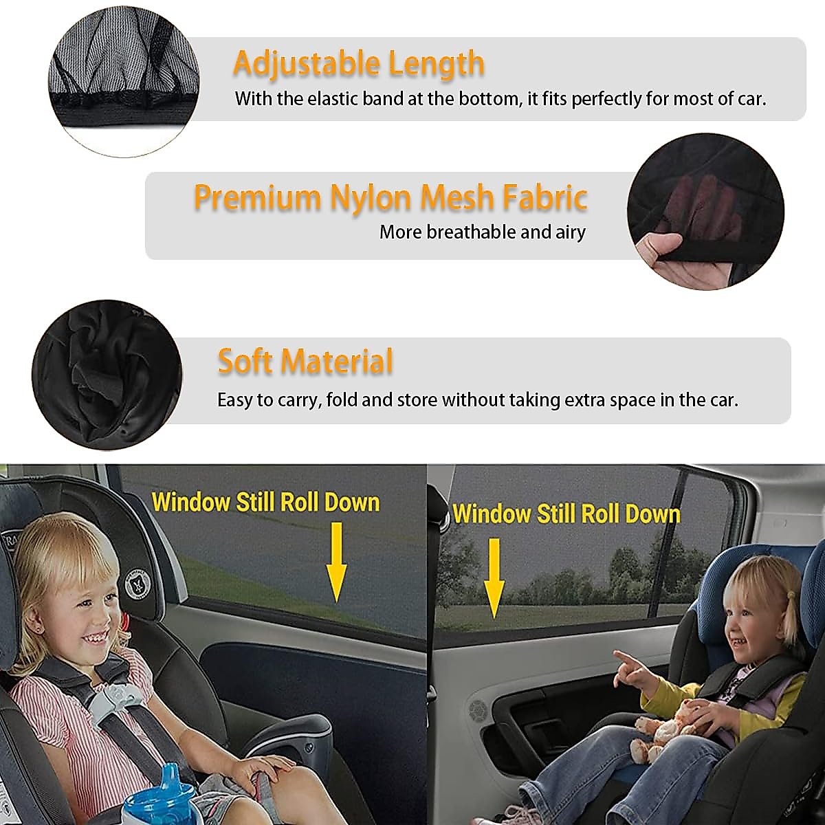 Ziciner Car Window Shade, 4 Pcs Auto Side Front Rear Window Sun Shades, Heat Block and UV Rays Protection, Breathable Mesh Privacy Protection Curtain, Universal Fit Most SUV (SUV Front&Back 4Pcs)
