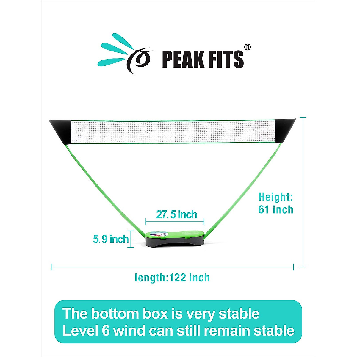 Peak Fits Portable Badminton Net Set,Folding Volleyball Badminton Net,4 Professional Graphite Badminton Racket,8 Racket Grip Tape,4 Shuttlecocks,Family Game,Kids Gift,Backyard Sports