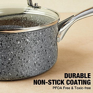 HLFRG Saucepan Set with Lid, Nonstick 2Qt & 3Qt Sauce Pan Set with Lid, Small Pot with Lid, Natural Granite Nonstick Saucepan Set, Small Sauce Pots, Grey Pot Set - 2Qt & 3Qt