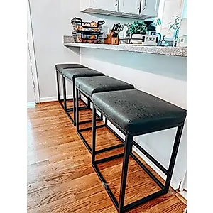 PHI VILLA Bar Stools Counter Heighr Set of 4, Backless, 24 inches, Square, Black, 4 Packs