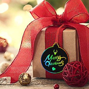 ORIENTAL CHERRY Christmas Scratch Crafts Arts, 48 DIY Rainbow Scratch Art Bulk Cards, Rainbow Scratch Paper Supplies Toys for 3-12Years Old Kids Favord Gift for Christmas Party Games Projects Kits