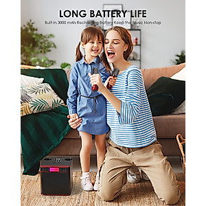FULLIFE Karaoke Machine, Portable Bluetooth Karaoke Speaker with 2 Wireless Microphones for Adults & Kids, PA System with LED Light, Home Karaoke Set, Supports TF/AUX/USB, for Parties, Meetings