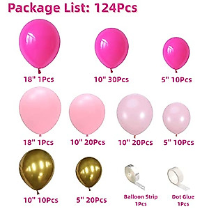Pink Balloon Garland Arch Kit-122Pcs Hot Pink and Gold Balloons Different Sizes for Barbie Princess Themed Birthday Girl's Baby Shower Bridal Shower Wedding Valentine Party Decorations
