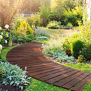 Dragosum 8FT Garden Pathway Wooden Walkway, Outdoor Path Curved Walkway Roll Out Plow and Hearth Wooden Walkway, Decorative Lawn Patio Pavers Boardwalk Beach Wedding Party (Curved)