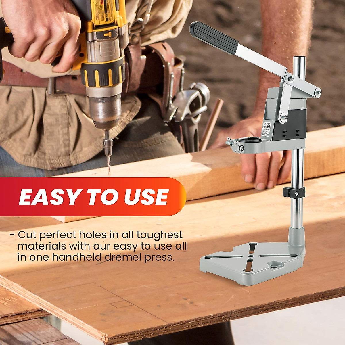 DASBET Universal Drill Press Stand | Adjustable Electric Bench Clamp Support Tool for Hand Drill Double Hole Workstation with Aluminum Base Portable Drill Press Table for Workbench Repair