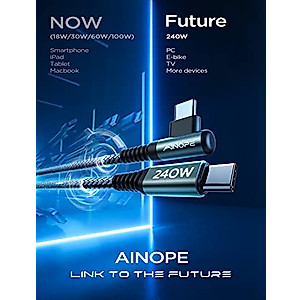 AINOPE 240W USB C to USB C Cable 6.6ft/2Pack, Type C to Type C Cable Fast Charging, USB C Charger Cable Right Angle Compatible with MacBook Pro/Air, iPad Pro 12.9/11/Air/Mini, Samsung S23/22/21/20