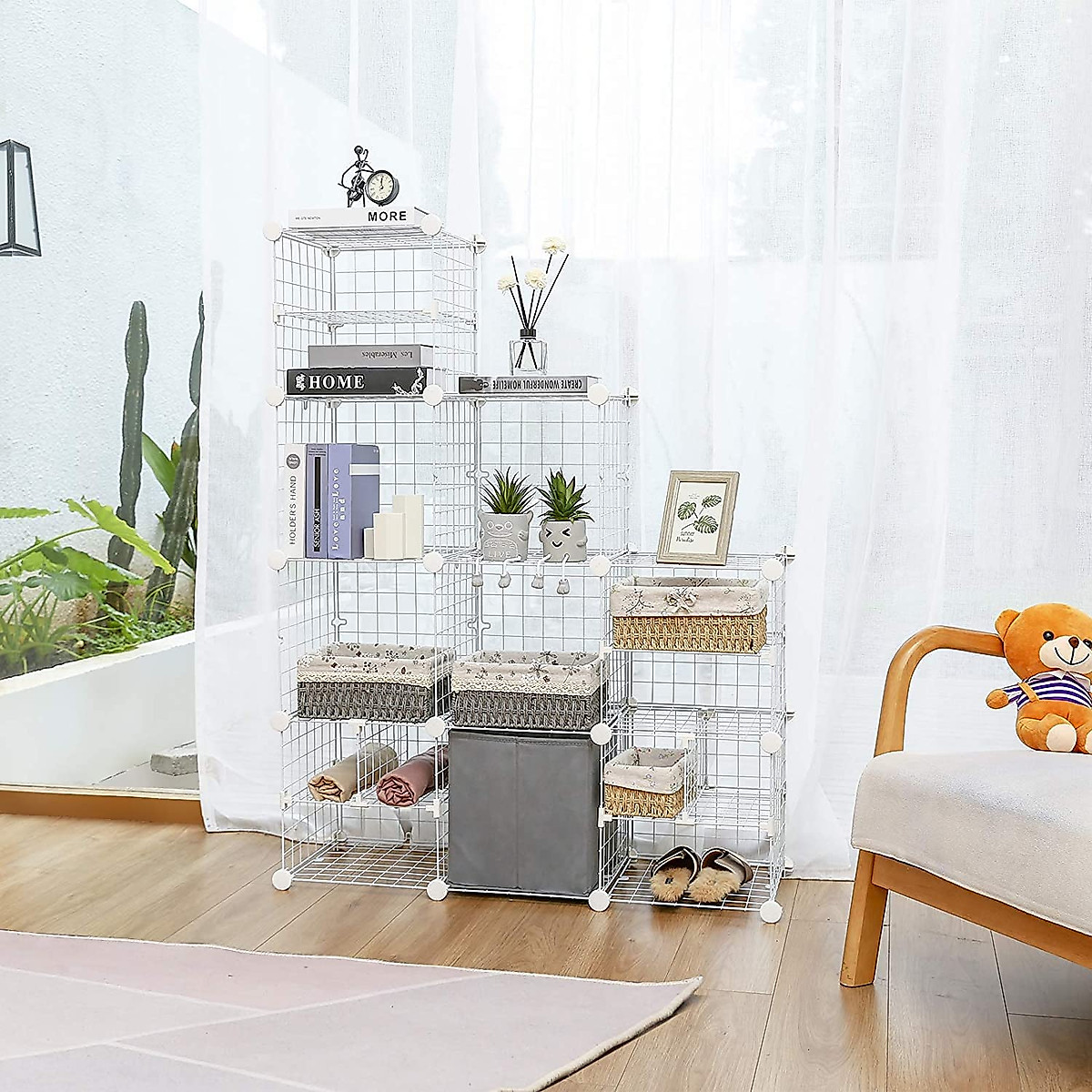 C&AHOME Wire Cube Storage, Wire Grids Organizer Unit with Large and Small Dividers, Metal C Grids Shelving, Storage Bins, Ideal for Closet Cabinet, Bedroom, Living Room, Office, Dormitory, White