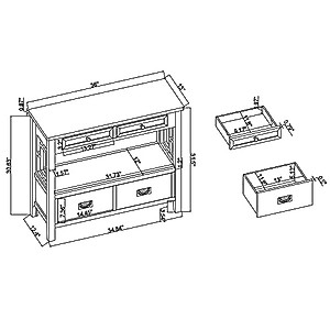 L“KeKe 36 Inch Country Farmhouse Console Table with 4 Drawers and 1 Storage Shelf Pine Wood Suitable for Entryway Entrance Living Room Bedroom Hallway Kitchen (Brown)