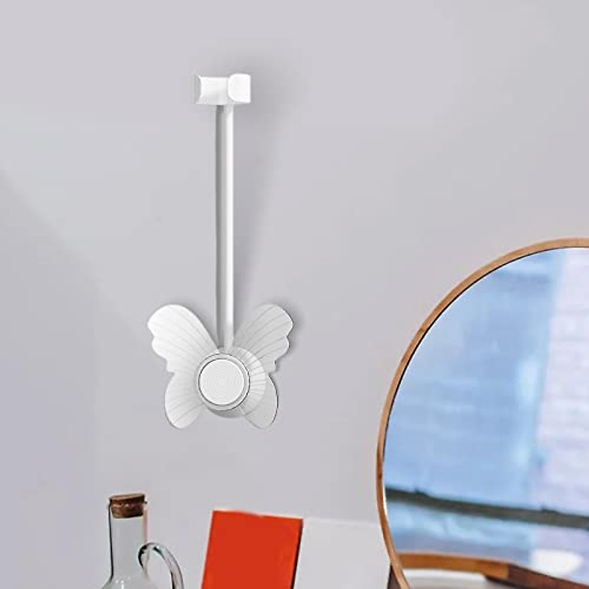 Menolana Wall Mount Hair Dryer Holder, Bathroom Bendable Rod Hairdryer Stand No, Butterfly White