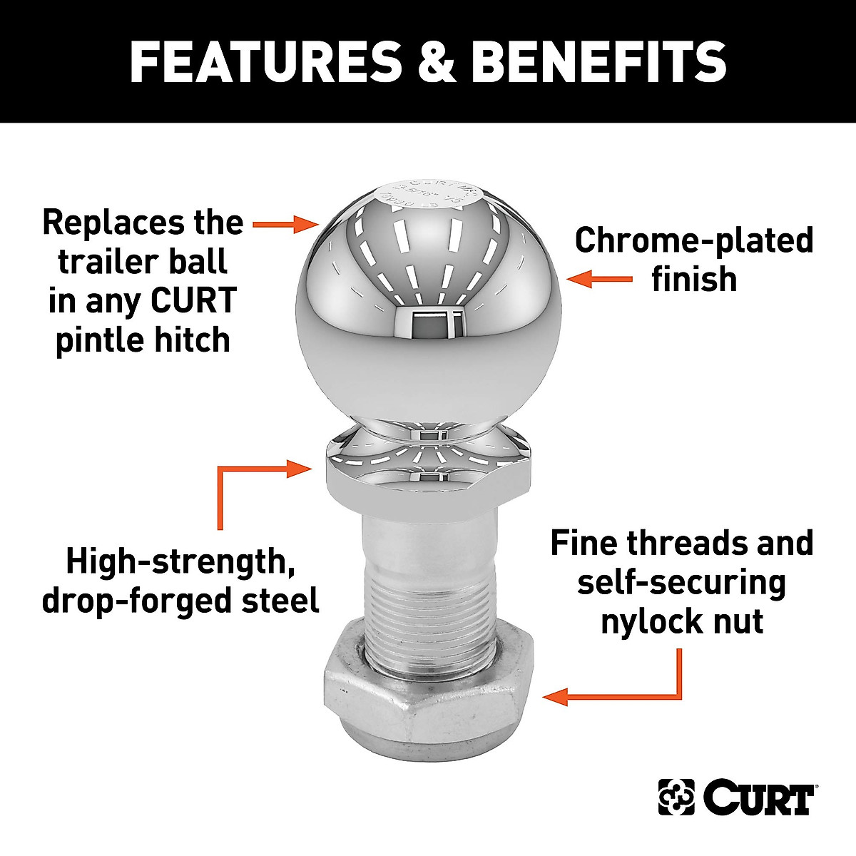 CURT 48830 Replacement 2-5/16-Inch Pintle Hitch Ball, 16,000 lbs, 1-1/4-Inch Shank Diameter