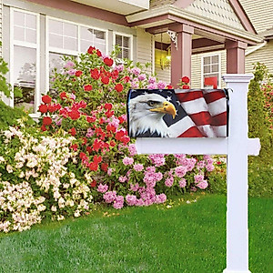 Ouqiuwa American Flag Welcome Magnetic Mailbox Cover, Mailbox Wrap Decorative for Garden Yard Home 21" Lx 18" W