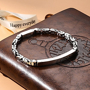 Myshiwu 925 Sterling Silver Bracelet for Men Women Byzantine Bar Bracelet (Silver, 18cm)