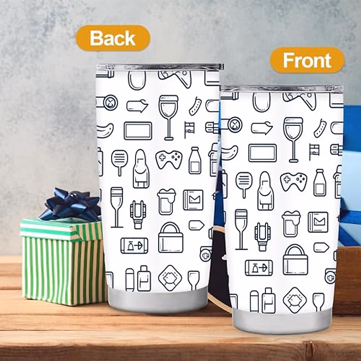 FOCIUZTA 20oz Playful Gaming Pattern Tumbler with Lid, Travel Coffee Cup, Ideal for Easter, Gaming Enthusiast, Mother Day, and Birthday Gifts