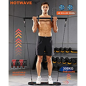 HOTWAVE Portable Exercise Equipment with 16 Gym Accessories.20 in 1 Push Up Board Fitness,Resistance Bands with Ab Roller Wheel,Full Body Workout at Home,Patent Pending
