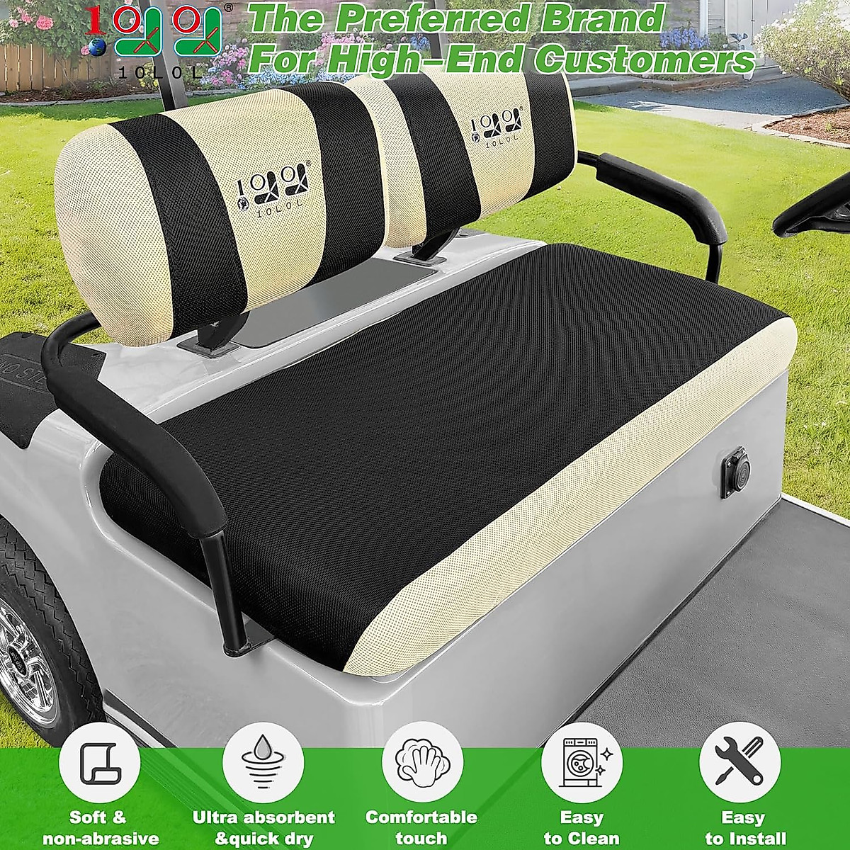 10L0L Golf Cart Seat Covers, Fits Yamaha G2 G9 G16 G19 G22 & Club Car DS Pre-2000, E-Z-GO Marathon, Washable Breathable Air Polyester Mesh Cloth, Cool in Summer and Warm in Winter