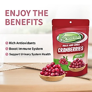 Frenature Freeze Dried Cranberries, Natural Freeze Dried Fruits, Canada Whole Dried Cranberries, Camping Food & Healthy Snacks, Gluten Free and Vegan, 1.27 Ounce (Pack of 2)