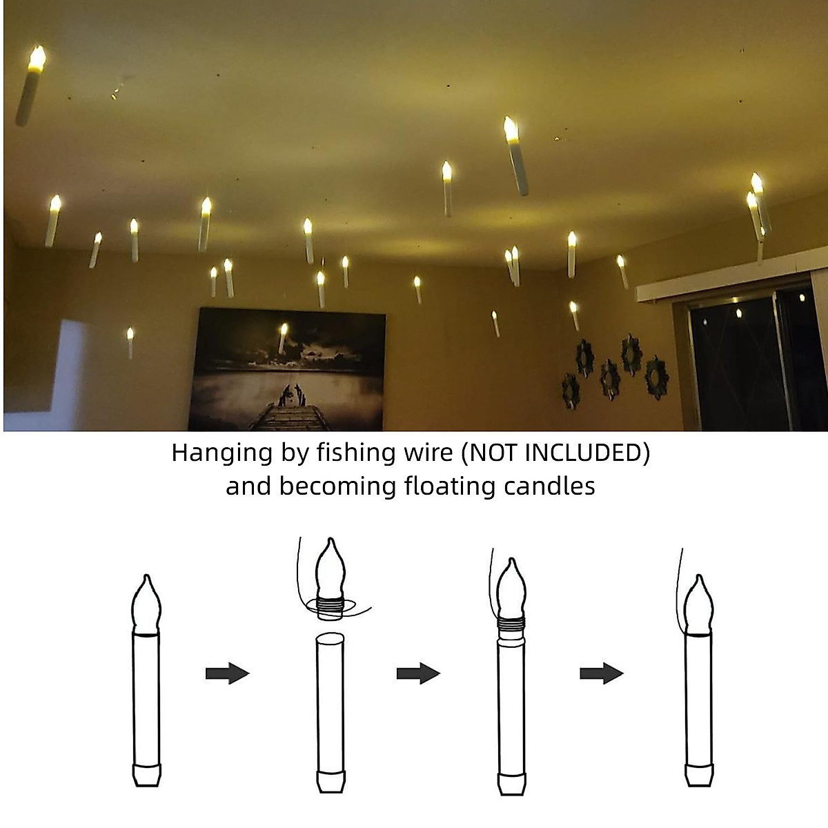 Amagic 12pcs Batteries Operated Taper Candles with Remote, Warm White Flickering Light, Flameless Handheld Candles Floating, Led Hanging Candlesticks for Party Halloween Christmas Church Home