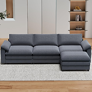 PUREMIND Sectional Sofa, L Shape Sofa, Cloud Couch Dupe with Movable Ottoman, 3-Seat Sofa for Living Room and Apartment,117'' (Dark Grey)