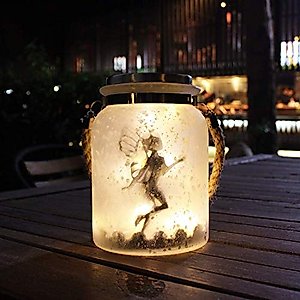 Kaixoxin Solar Lantern Lights Ideal for Great Gifts White Frosted Glass Hanging Jar Solar Lights Outdoor Decorative 20 Warm White Mini LED String Lights (Fairy) (1, Fairy)