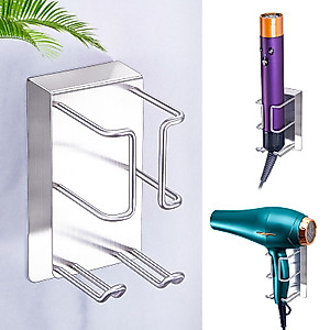 WAYASI Hair Dryer Straightener Holder Blow Dryer Holder for Bathroom, Adhesive Curling Iron Holder, Stainless Steel Hair Dryer Holder Wall Mount, Hair Tool Organizer, Hair Flat Iron Storage for salon
