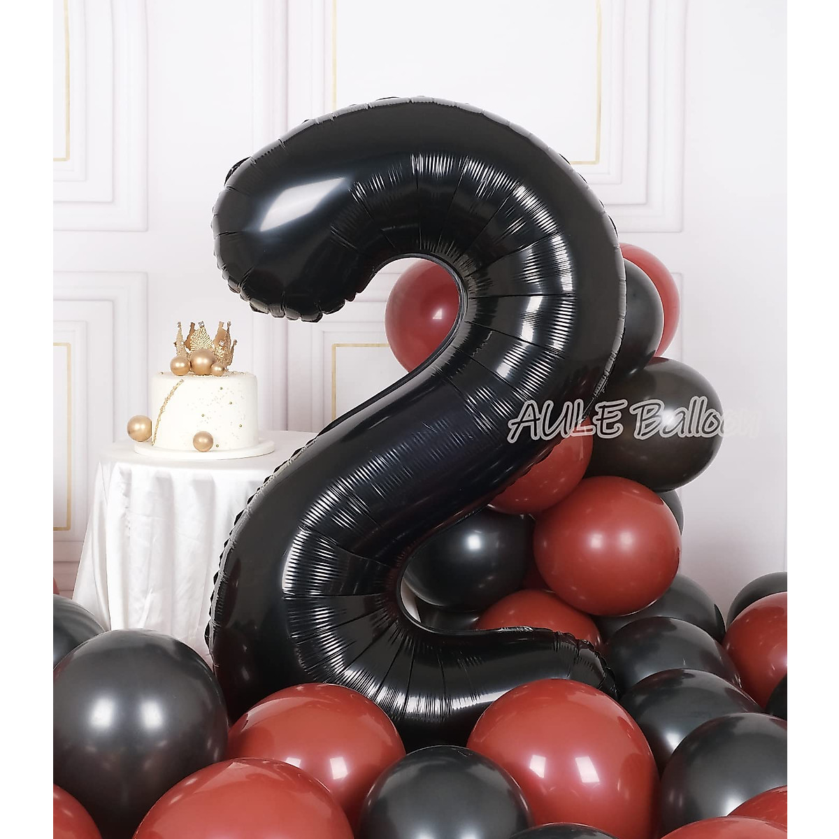 AULE 40 Inch Big Black 2 Balloon Number Large Foil Helium Number Balloons 0-9 Jumbo Giant Happy 2nd Birthday Party Decorations for Boy or Girl Huge Mylar Anniversary Party Supplies