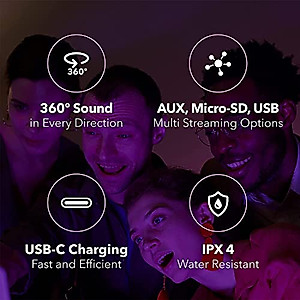 KNZ MOZARTO Glow S Bluetooth 5.3 Speaker with Dynamic RGB Lightshow, 10W, True Wireless Mode, AUX/microSD/USB Streaming, Built-in Microphone, USB-C Charging (Black)
