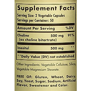 Solgar Choline/inositol 500 Mg/500 Mg, 100 Vegetable Capsules - 50 Servings, 100 Count (Pack of 12)