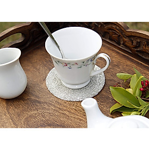 COTTON CRAFT Glitz Handmade Beaded Bar Drink Tabletop Protection Coasters - Set of 8 - Halloween Harvest Autumn Fall Thanksgiving Holiday Christmas Xmas Celebration Festive Party - 4 in Round - Silver