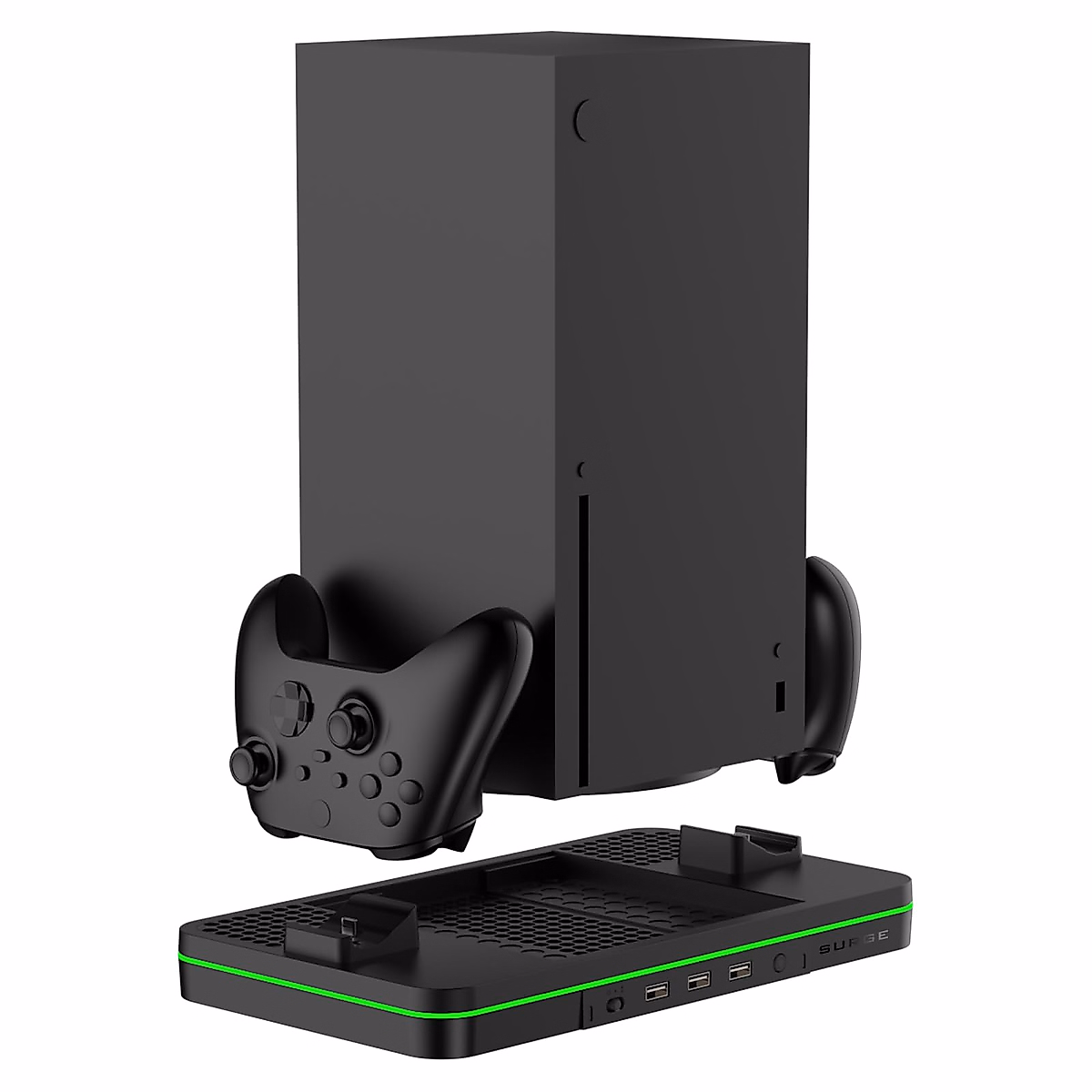 Xbox Multi-Function Console Stand - Surge Charge Stand Compatible with Xbox Series X & S Consoles, Dual Controller Charge Bays, Rechargeable Batteries, Cooling Fan, LED Lighting