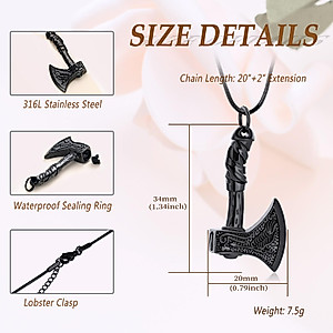 Thor Axe Cremation Jewelry for Ashes for Women Men Viking Jewelry Memorial Pendant Urn Necklace for Loved One Ashes Holder (Black)