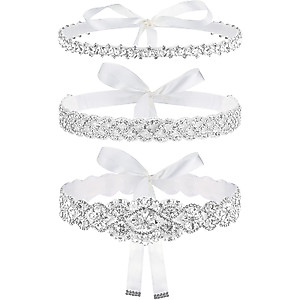 Sintege 3 Pcs Rhinestone Wedding Dress Belts Crystal Bridal Sash Belts Diamond Ribbon Belts for Women Bridal Bridesmaid