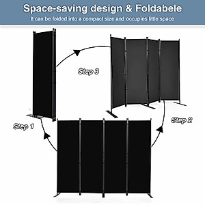 4 Panel Folding Privacy Screens, Folding Privacy Screen for Office, Partition Room Separators, Freestanding Room Fabric Panel (Black)
