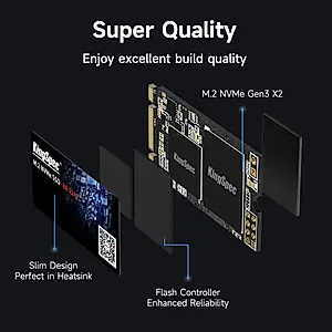 KingSpec 512GB M.2 NVMe SSD, 2242 PCIe Gen3x2 Internal Solid State Drive for Laptop/Notebook (2242, 512GB)