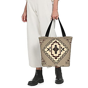 Beige Navajo Traditional Geometric Women's Shoulder Handbag Casual Tote Bag Storage Handle Bag