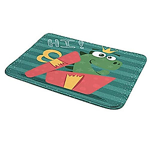 Kuizee Bath Mat Area Rugs Tub Carpet Floor Bathroom Cute Dino Red Gift Green Doormat Non-Slip Absorbent Decor Memory Foam Soft 31×20 Inches