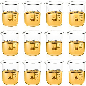 ULAB Scientific Glass Beakers Shot Glass, Vol. 50ml, 3.3 Borosilicate Griffin Low Form with Printed Graduation, Pack of 12, UBG1013