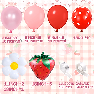 Strawberry Balloon Garland Arch Kit-18inch Size Strawberry with Daisy Foil Balloons for Sweet Girl Berry First Themed Birthday Party Supplies(Strawberry and Daisy)