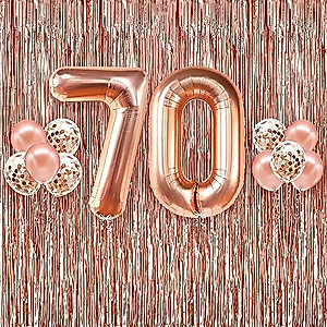 KatchOn, XtraLarge Rose Gold Fringe Curtain - Pack of 2 | Rose Gold Backdrop, 70 Rose Gold Balloon | 70th Birthday Decorations for Women and Bachelorette Party Decorations
