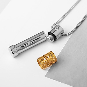 STWTR Cremation Jewelry Cylindrical Pendant Necklace, used for female ashes, men's flower souvenir commemorative jewelry, used for human pet urn pendant (C)