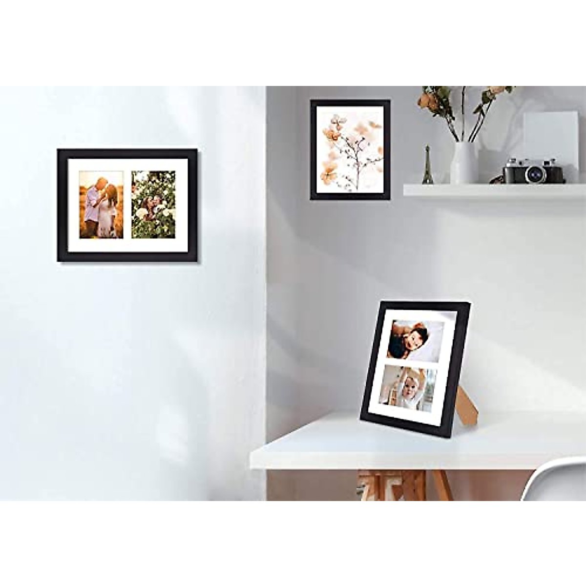 Golden State Art, 4x6 Double Picture Frame in Black - 8x10 Collage Frame, Solid Wood with Tempered Glass - Horizontal and Vertical Formats for Wall and Tabletop, 1 Pack