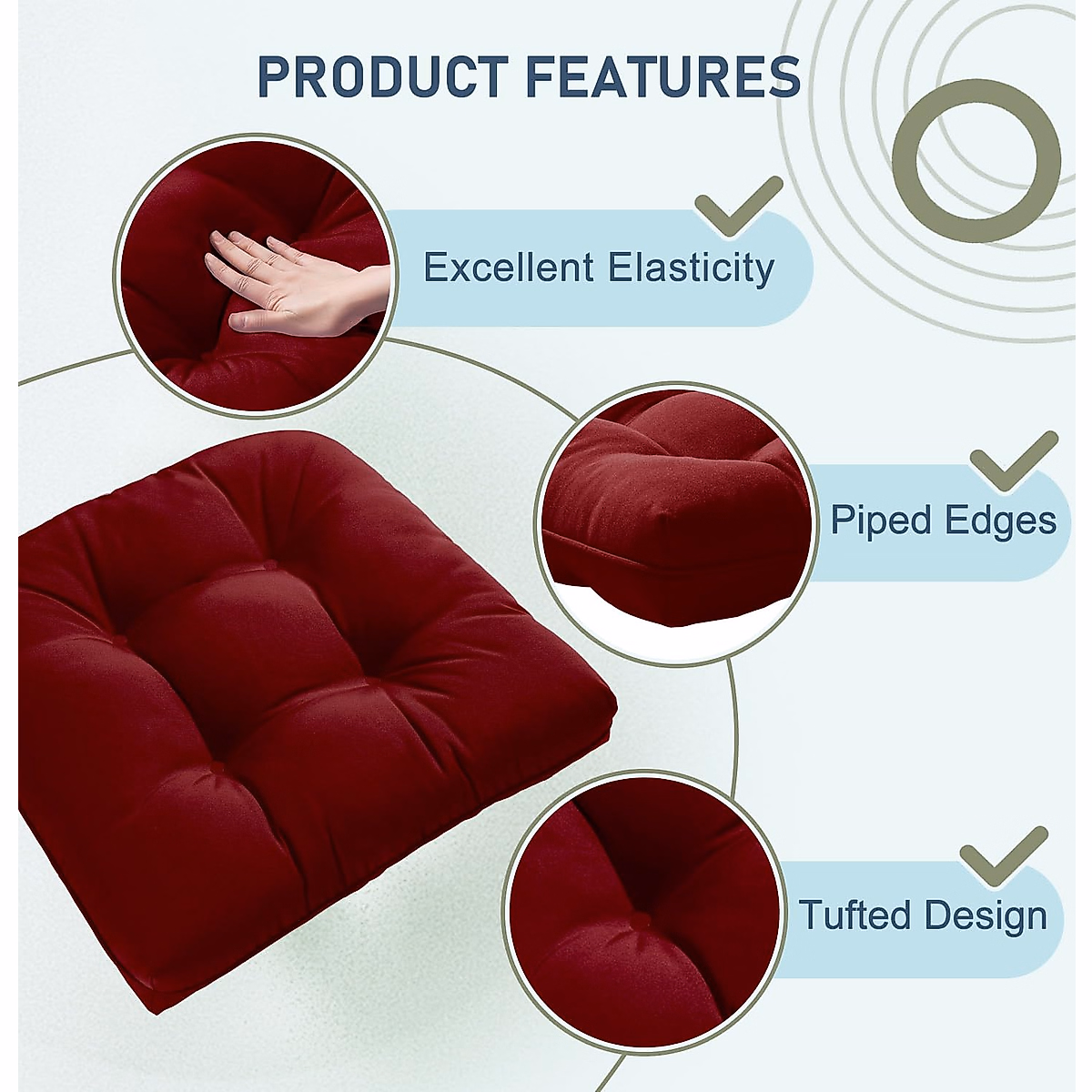 downluxe Outdoor Chair Cushions Set of 4 for Patio Furniture, Waterproof Tufted Overstuffed Patio Furniture Cushions, Thick Outdoor Seat Cushion, 19" X 19" X 5", Burgundy