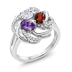 Gem Stone King 925 Sterling Silver Promise Customized and Personalized Build Your Own 3 Birthstone For He Engagement Flower Blossom Ring For Women (Size 8)