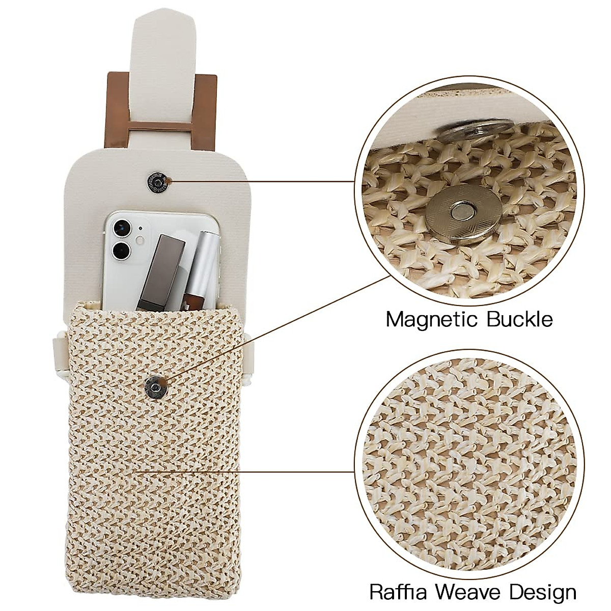 Soleebee Boho One Shoulder Crossbody Phone Bag Small Shoulder Bag Mini Wallet for Women Storage Bag Woven Leather Trim Phone Bag Compatible with Multiple Phone Sizes, Square leather buckle B