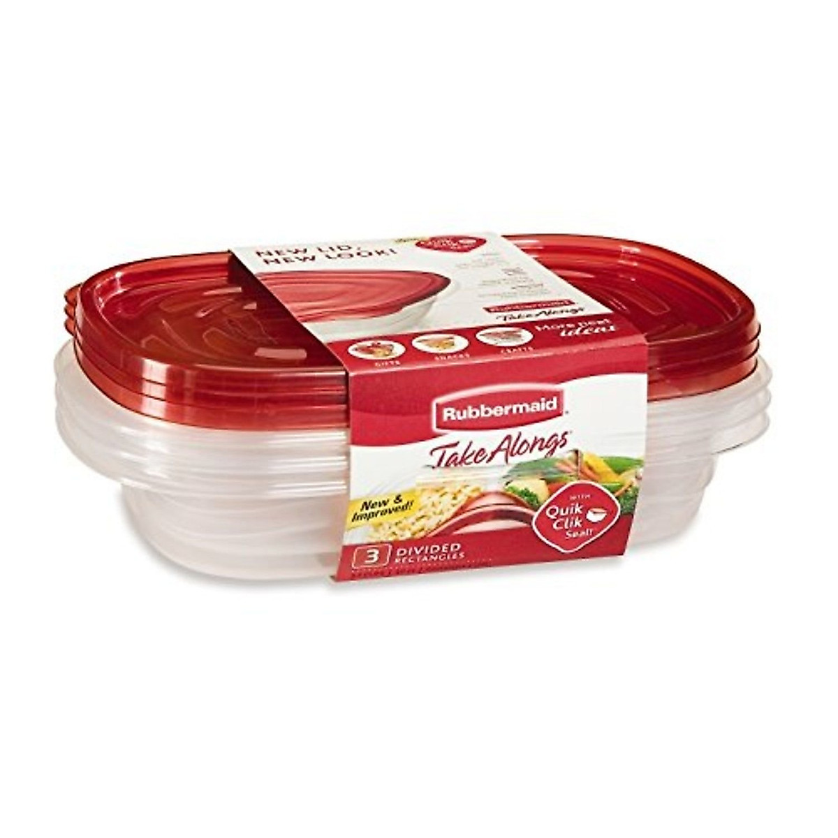 Rubbermaid TakeAlongs Divided Rectangular Food Storage Containers, 3.7 Cup, Tint Chili, 3 Count