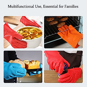 JOVEHO Silicone Non-Slip Oven Mitts, Heat Resistant Gloves, Waterproof Oven Gloves, Kitchen Oven Mitts for BBQ, Cooking, Baking, Frying-Red