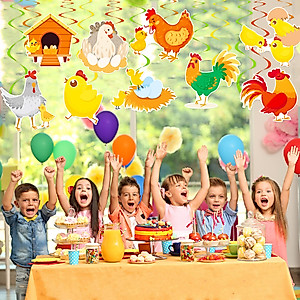 Chicken Hanging Swirls Chicken Party Hanging Ceiling Decorations Chicken Birthday Party Supplies Chicken Theme Swirl Streamers for Farm Chick Baby Shower Decorations