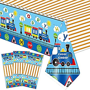 Irenare Train Plastic Tablecloths Train Birthday Party Supplies Train Party boy Tablecovers Train Party Decorations 51 x 87 Inch(3 Pieces)